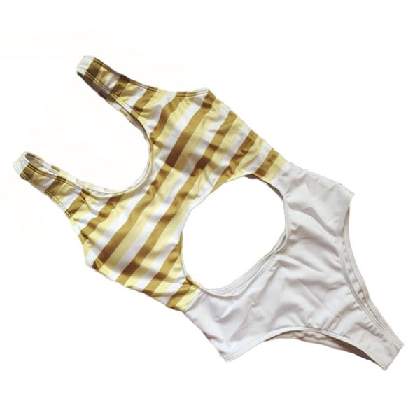 Yellow stripes monokini – Selkie Swimwear